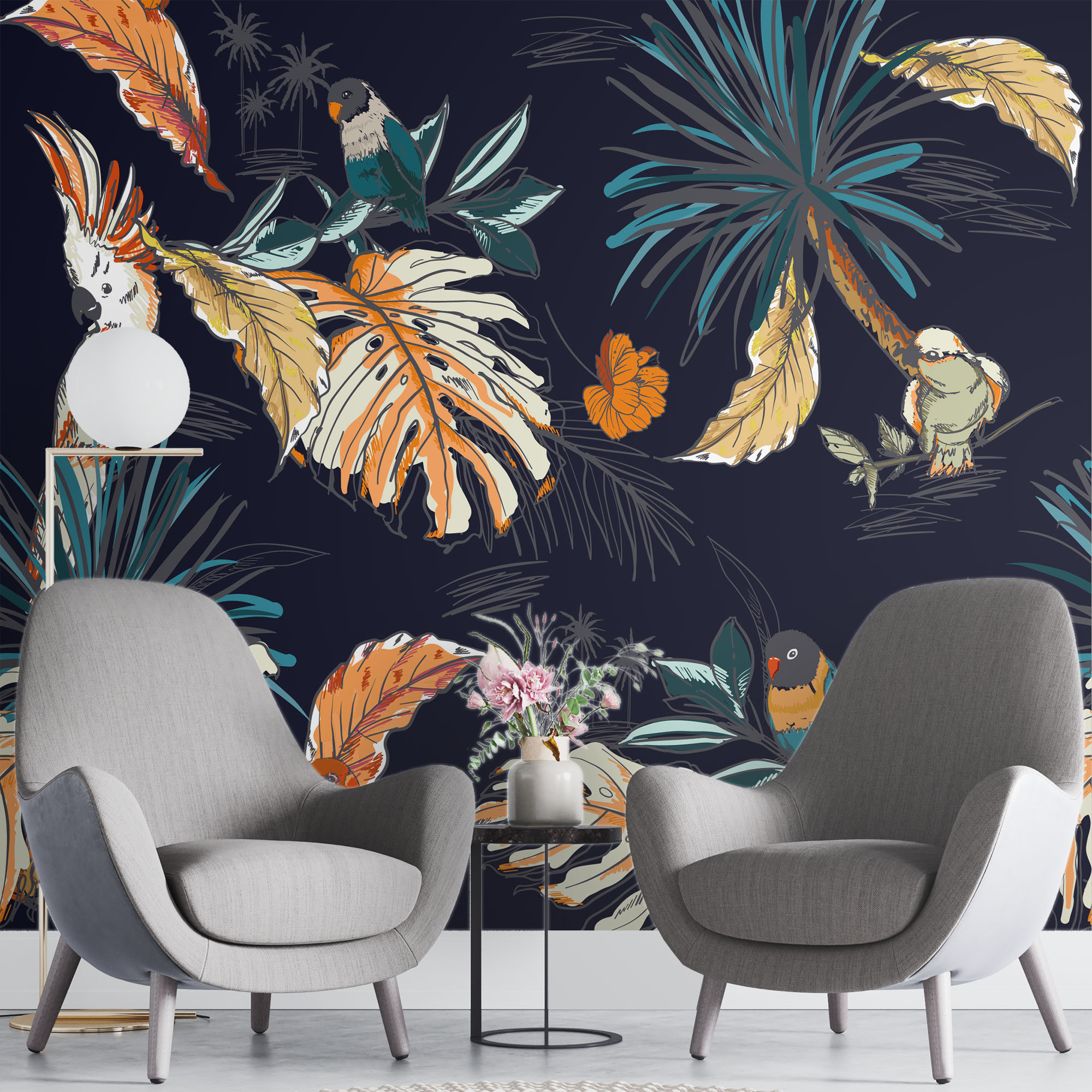 Orange Monstera - Mural Wallpaper, PVC Free, Non-Toxic - Wall Murals ...