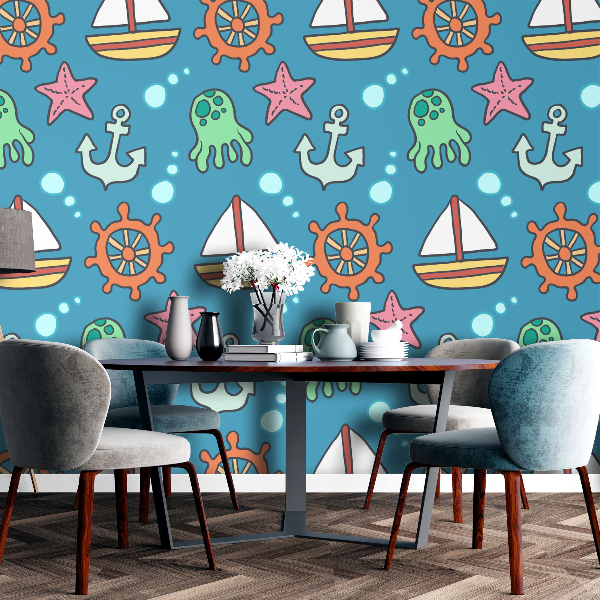 Boats and anchors - Mural Wallpaper, PVC Free, Non-Toxic - Wall Murals ...