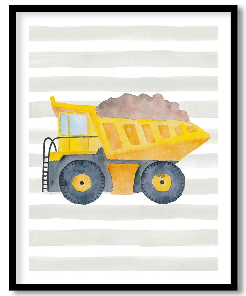 Construction Truck Print Watercolor Poster Nursery Wall Art Print ...