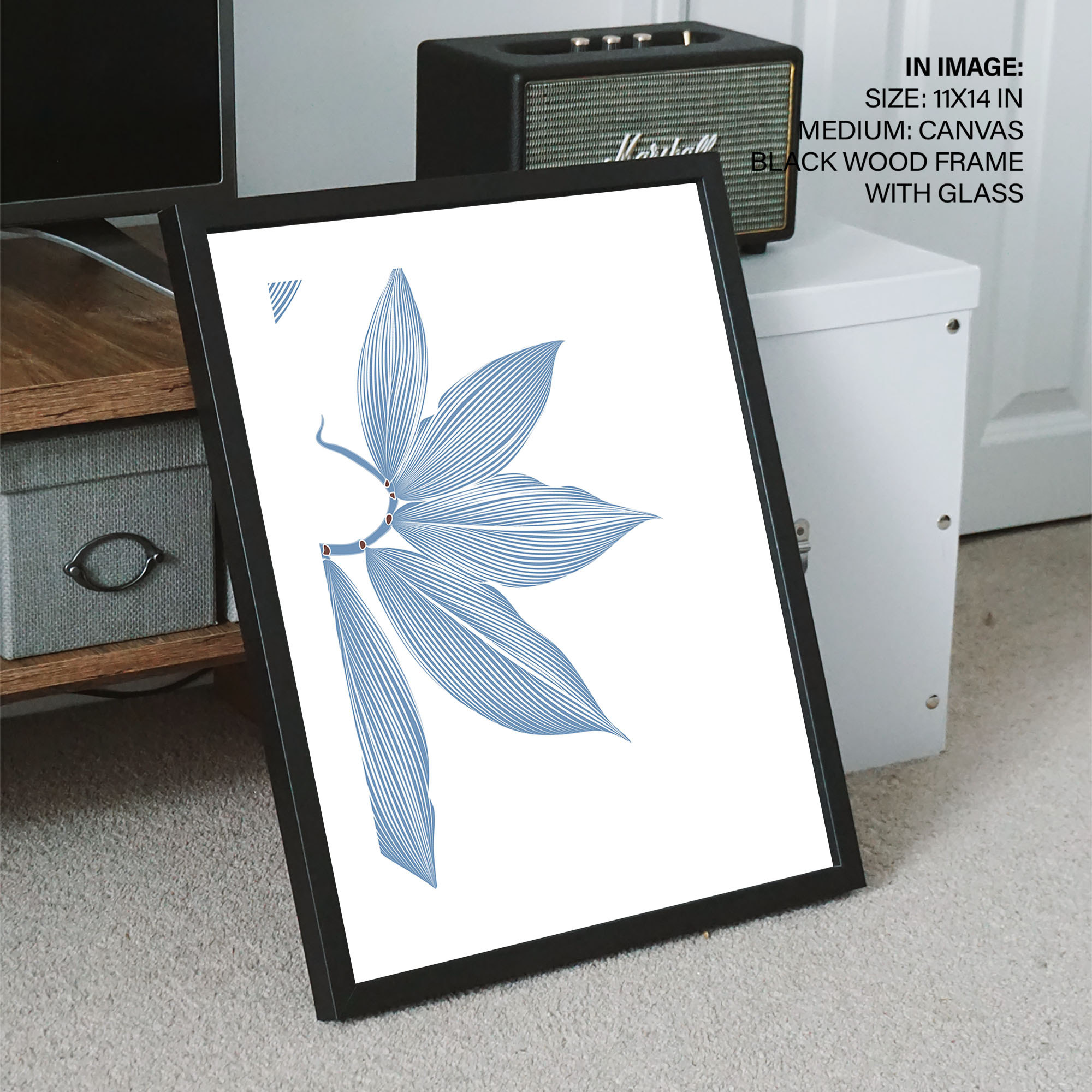 Blue flower line art - Wall Art Decor, Framed Painting, Home Decor ...