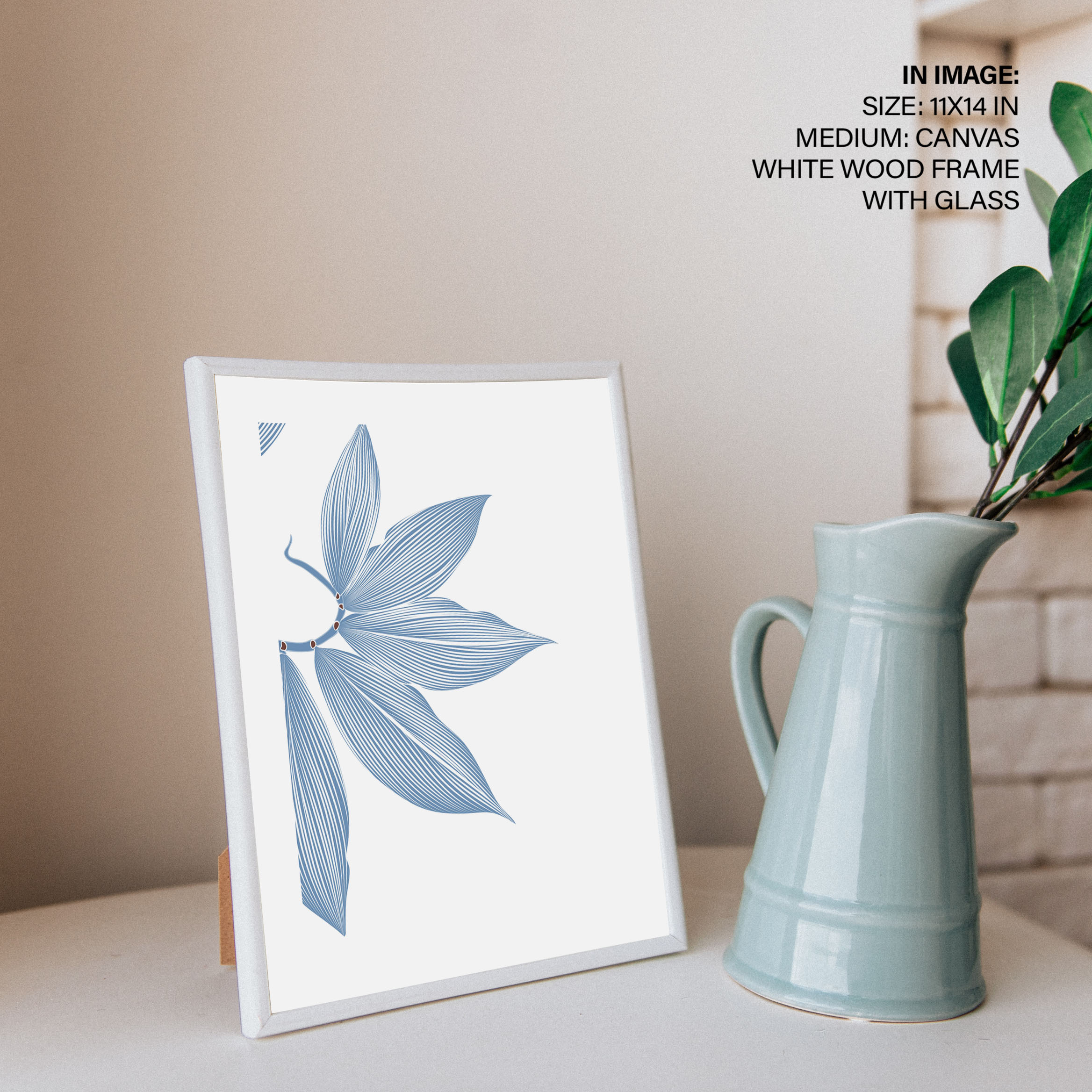 Blue flower line art - Wall Art Decor, Framed Painting, Home Decor ...