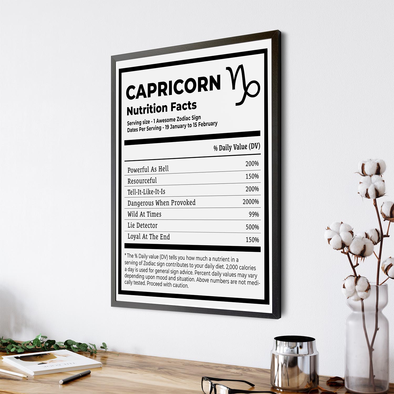 CAPRICORN, Nutritional Label, Funny Wall Art - Framed Wall Art, Wall ...