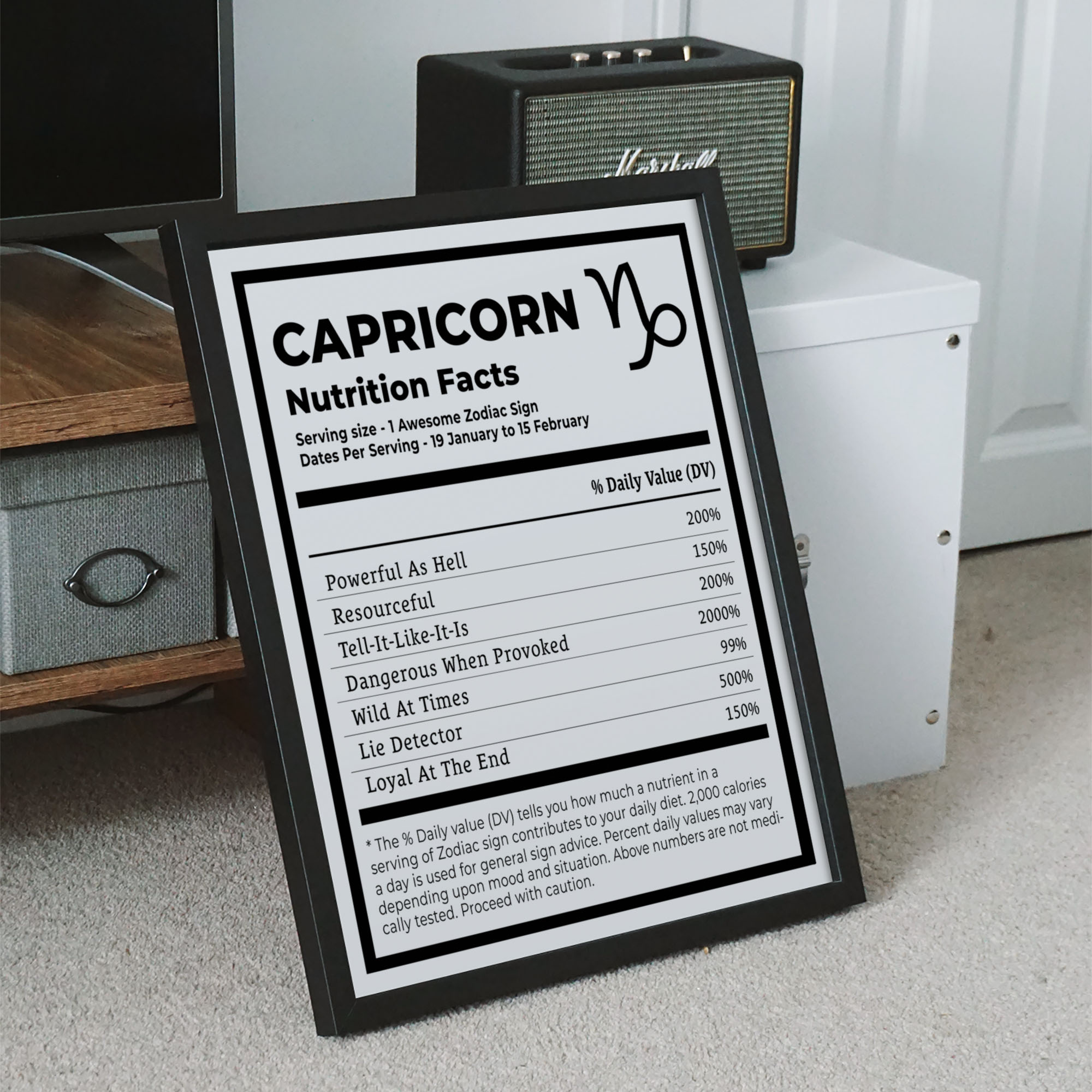 CAPRICORN, Nutritional Label, Funny Wall Art - Framed Wall Art, Wall ...