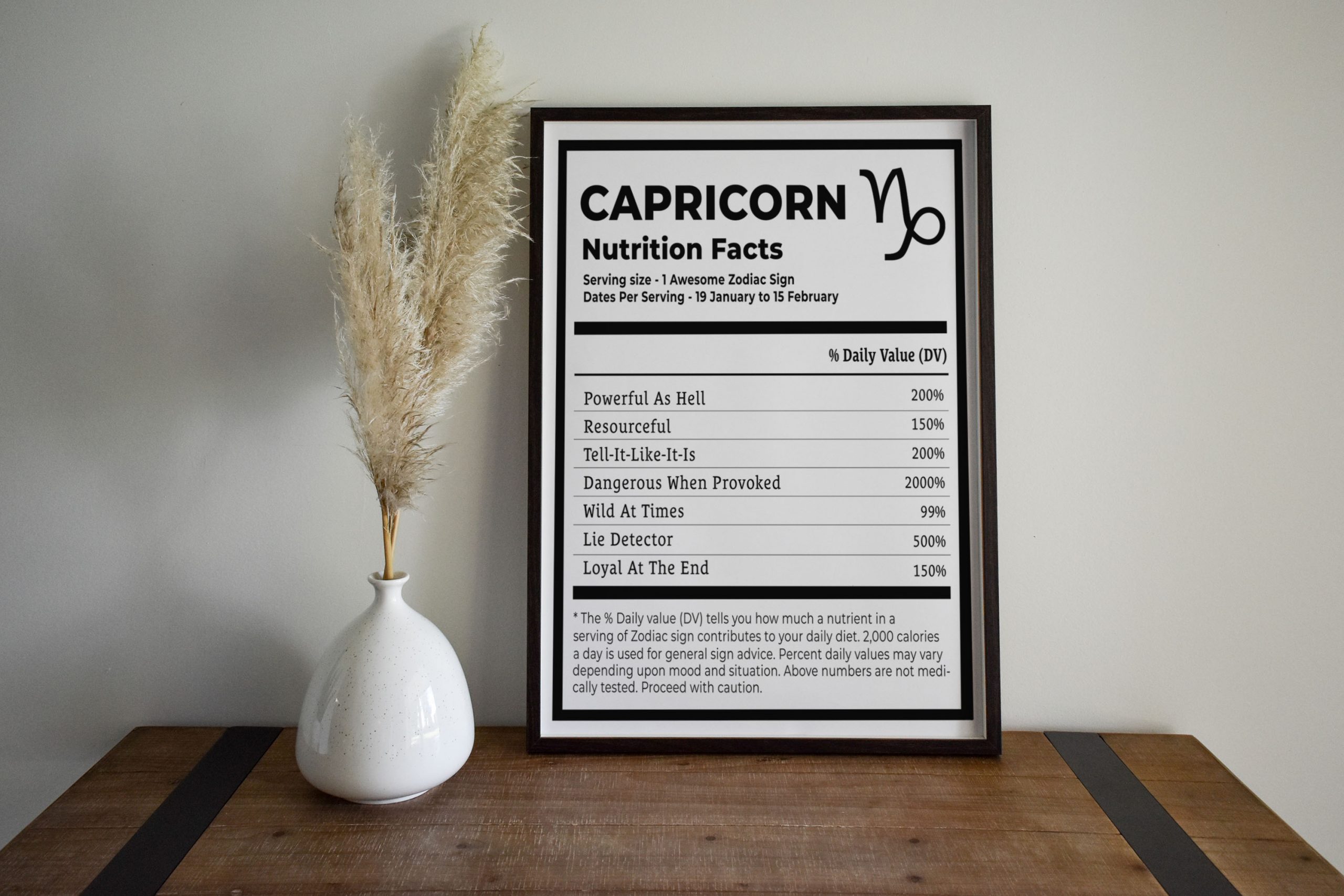 CAPRICORN, Nutritional Label, Funny Wall Art - Framed Wall Art, Wall ...