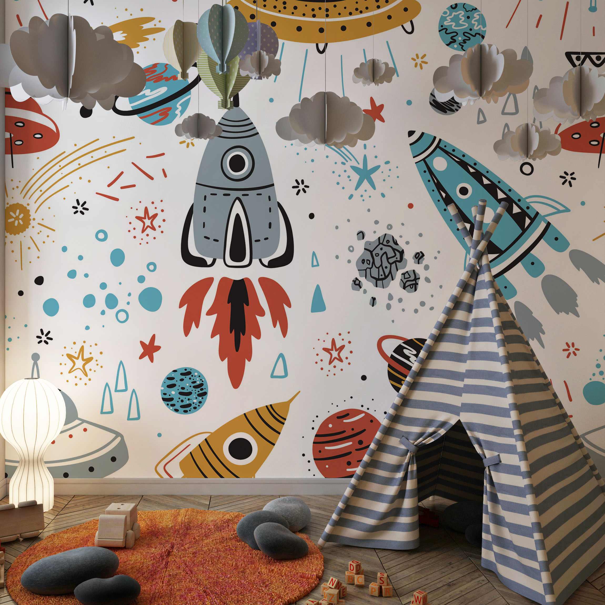 Childish seamless rockets and planets - Wall Murals, Wall Paper Decor ...