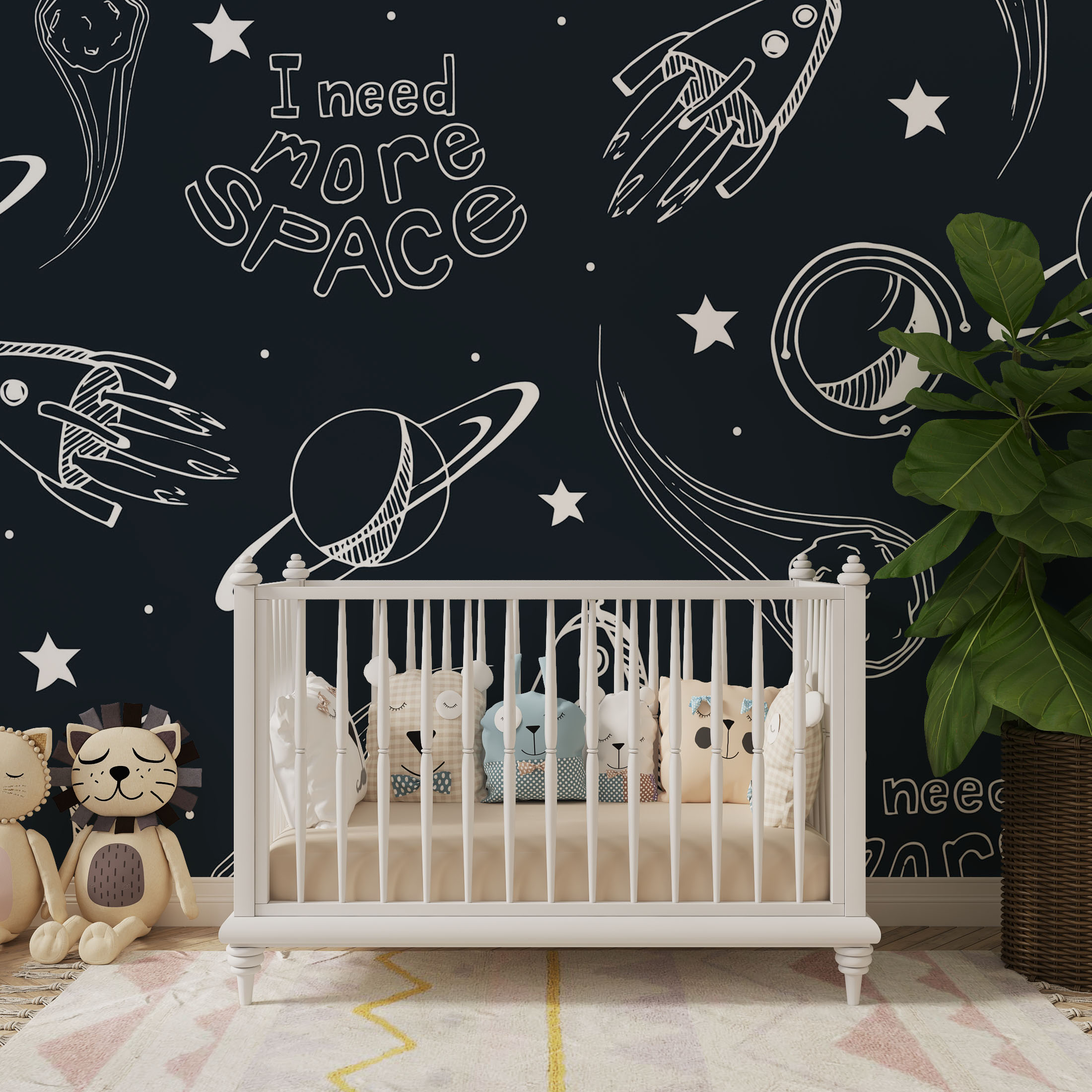 White cute space line drawing - Wall Murals, Wall Paper Decor, Home ...