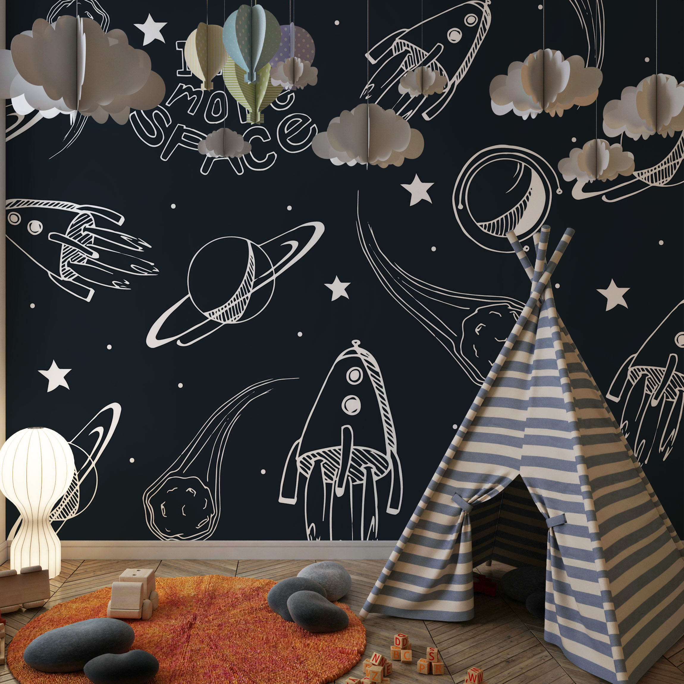 White cute space line drawing - Wall Murals, Wall Paper Decor, Home ...
