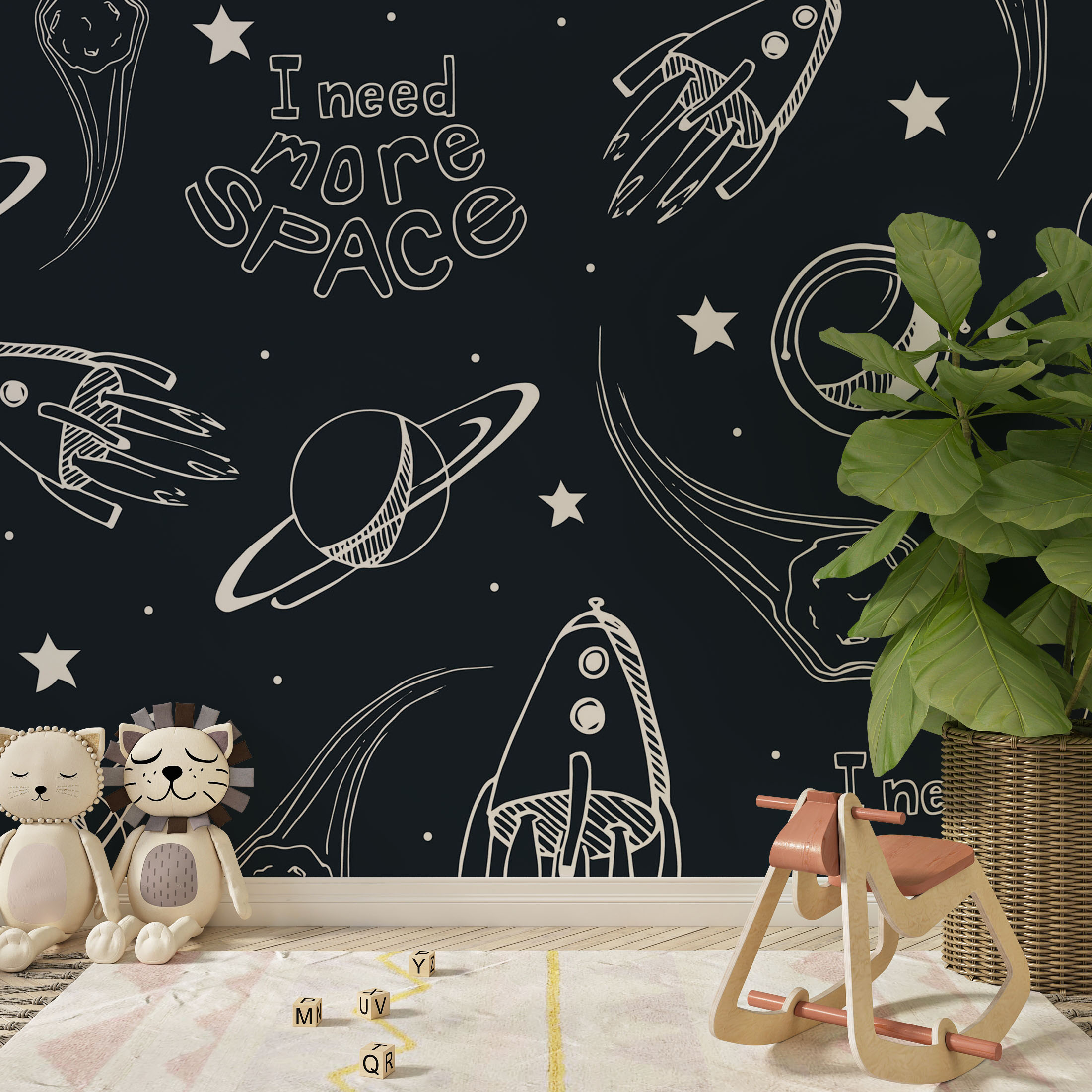 White cute space line drawing - Wall Murals, Wall Paper Decor, Home ...