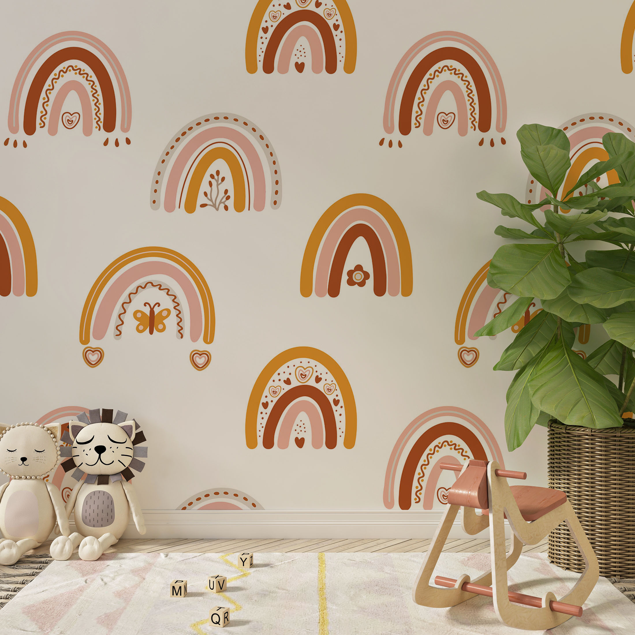 Cute seamless boho rainbow flowers - Wall Murals, Wall Paper Decor ...