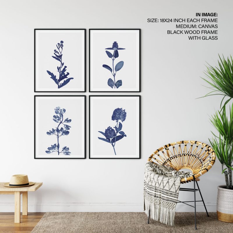Pressed Blue Flowers Framed Wall Art (Set of 4), Nature Art, Botanical ...