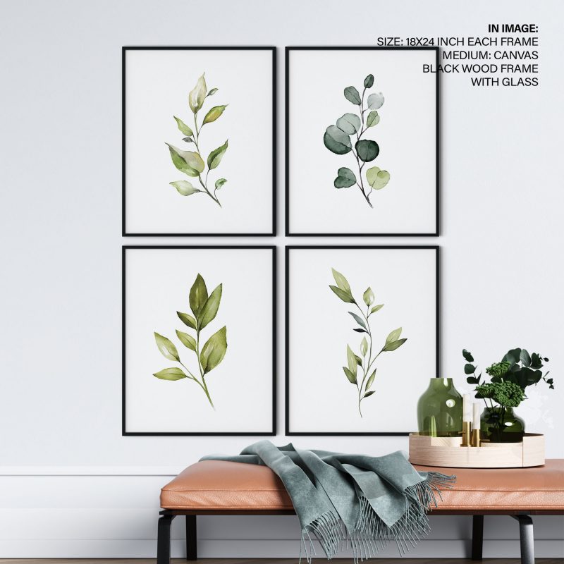 Botanical Leaves Set Framed Wall Art (Set of 4), Botanical Art, Nature ...