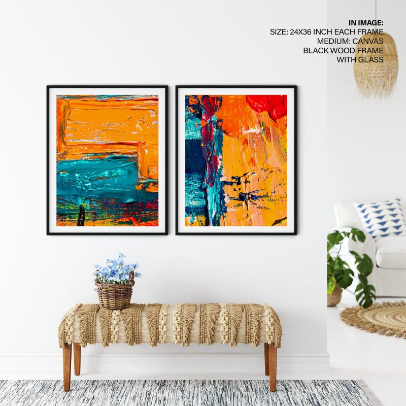 Set of 2 colorful abstract - Wall Art Decor, Framed Painting, Home ...