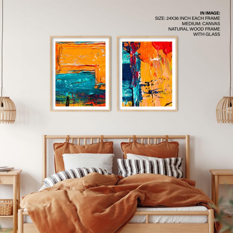 Set of 2 colorful abstract - Wall Art Decor, Framed Painting, Home ...