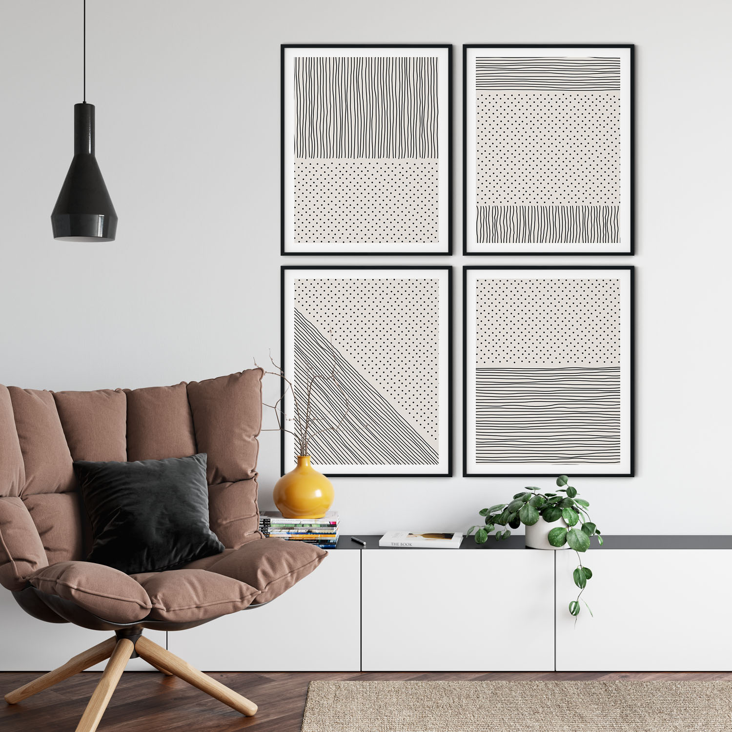 Set of 4 scandinavian line art - Framed Wall Art, Wall Décor, Paintings ...