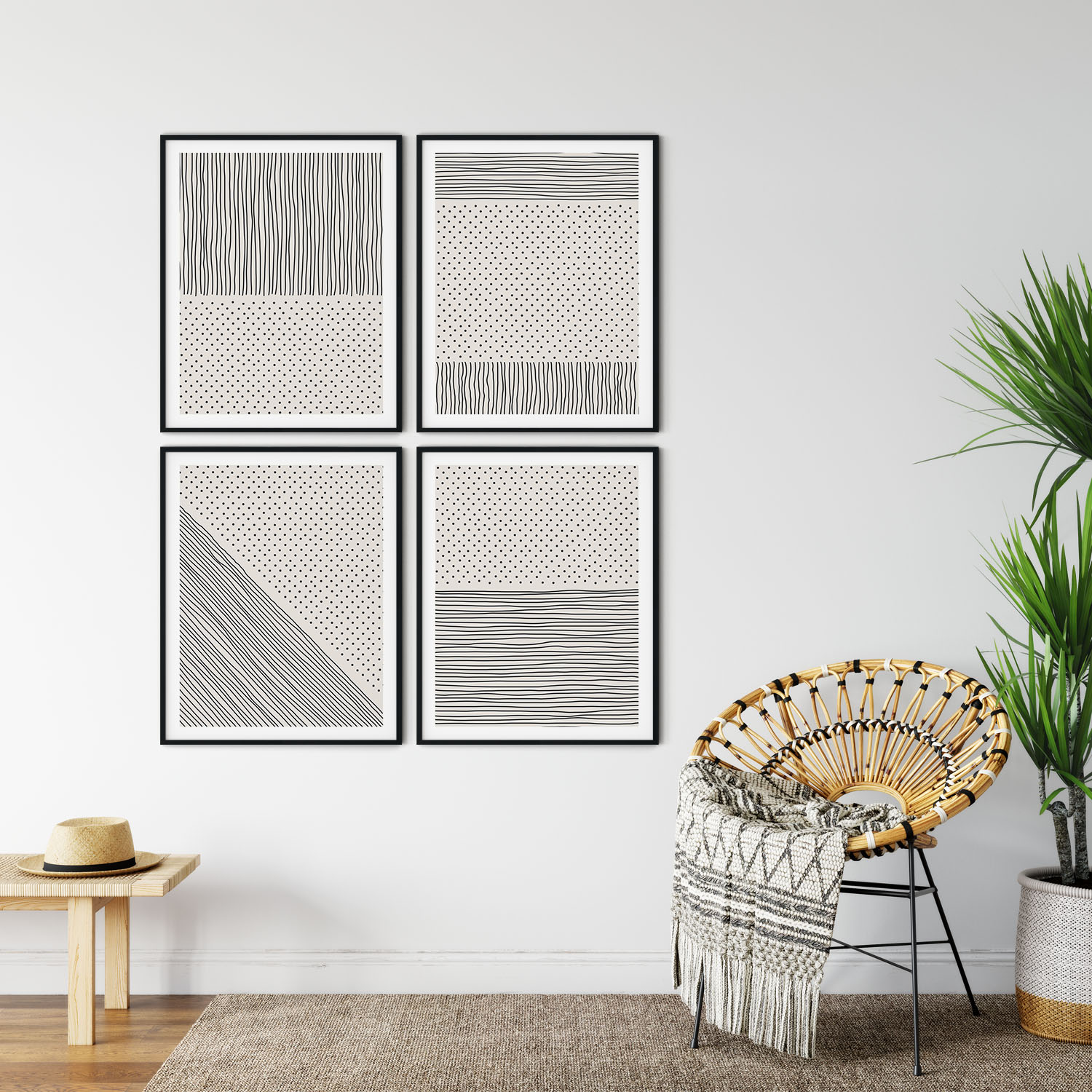 Set of 4 scandinavian line art - Framed Wall Art, Wall Décor, Paintings ...