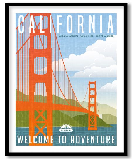 Vintage Golden Gate Bridge Poster - Framed Wall Art, Wall Décor ...