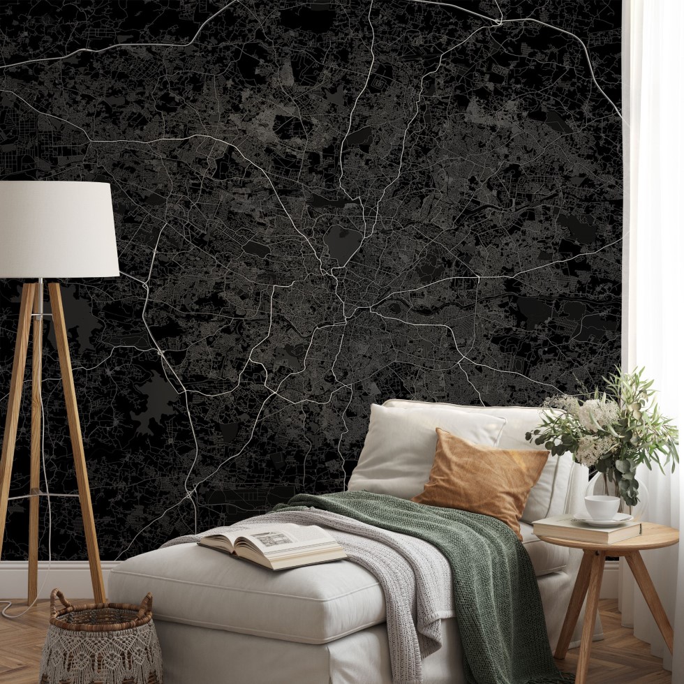 Hyderabad Map Wall Mural – Dark black, Mural Wallpaper, PVC Free, Non ...