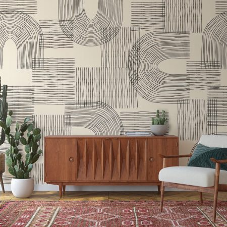 Modern mid century line art figures seamless pattern - Framed Wall Art ...