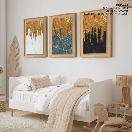 Set of 3 Gold abstract - Framed Wall Art, Wall Décor, Paintings, Wall ...