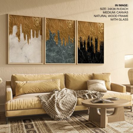 Set of 3 Gold abstract - Framed Wall Art, Wall Décor, Paintings, Wall ...