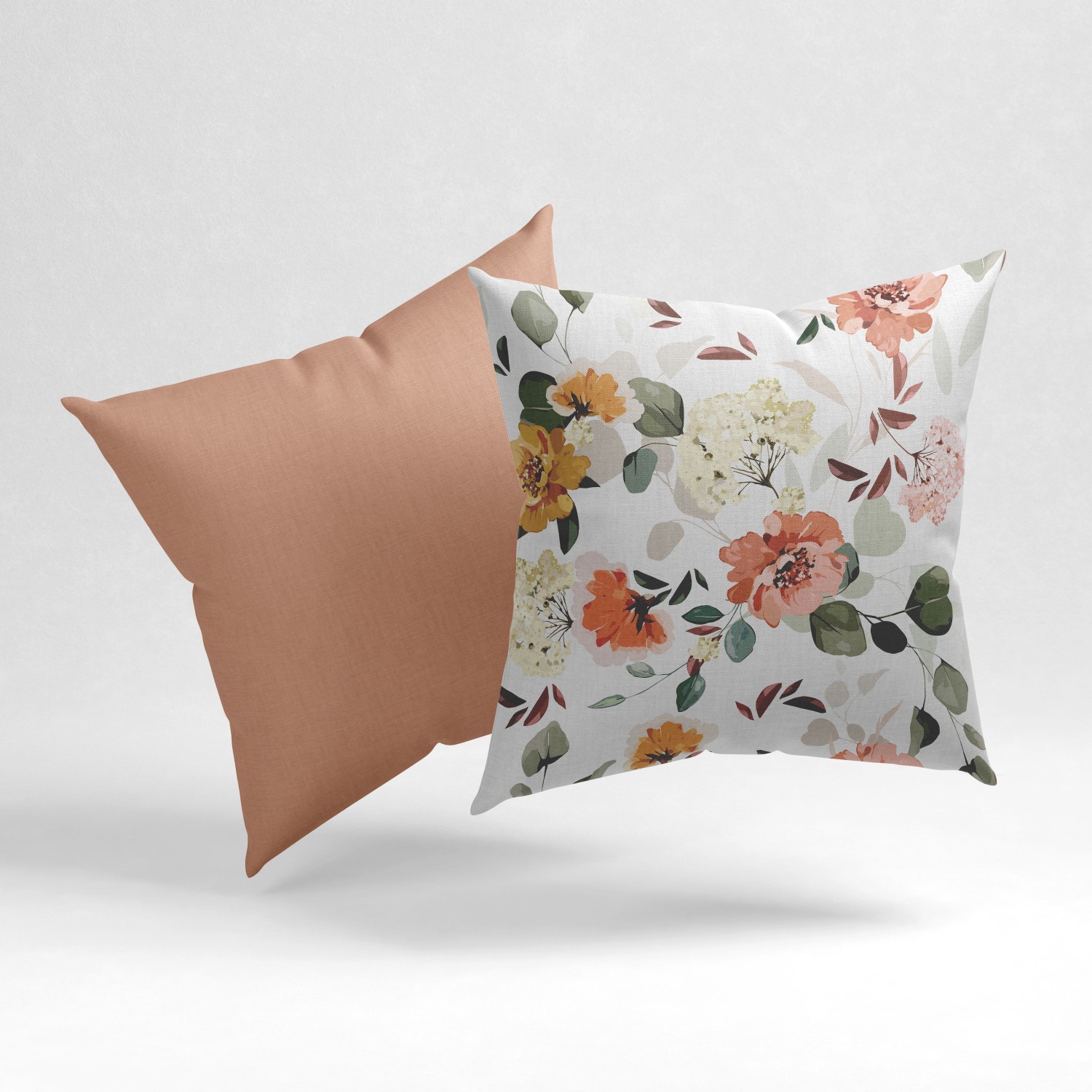 Throw Pillow Cushion Covers - Set of 2 elegant peachy floral pattern ...