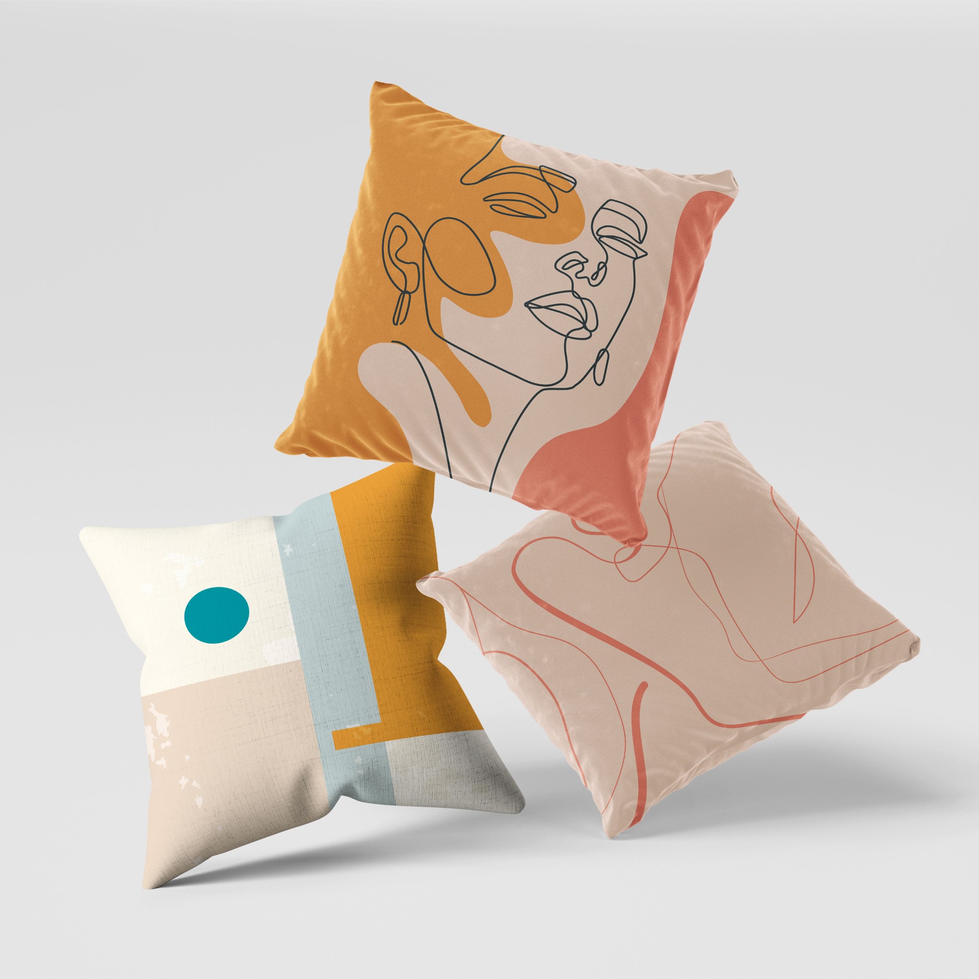 Throw Pillow Cushion Covers - Set of 3 minimal abstract face cushion ...