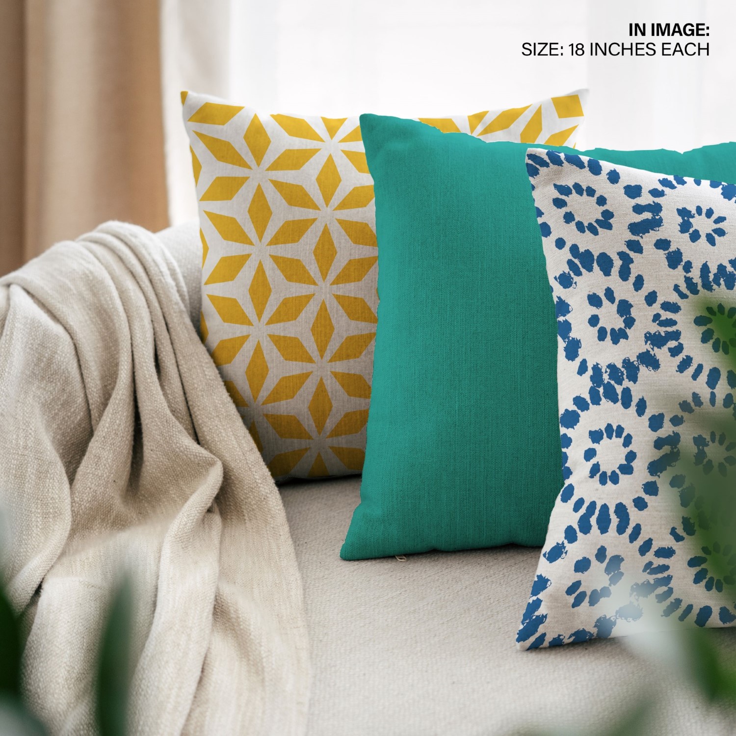 Throw Pillow Cushion Covers - Set of 3 blue and yellow patterned ...