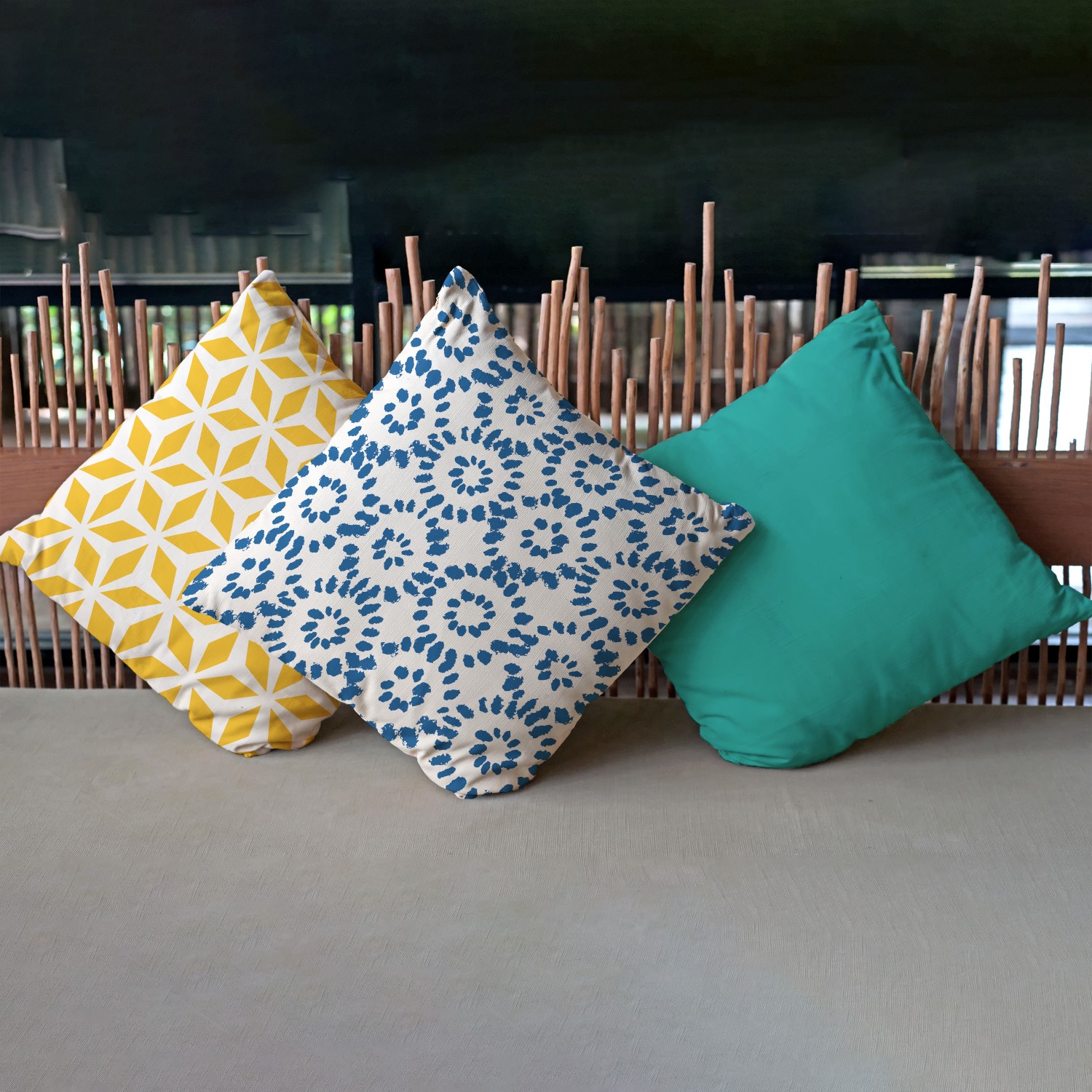 Throw Pillow Cushion Covers - Set of 3 blue and yellow patterned ...