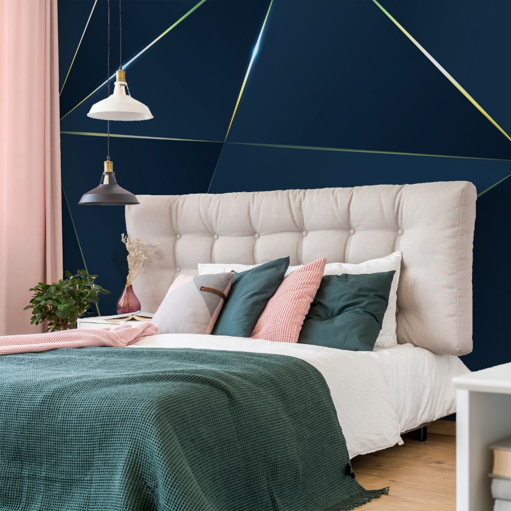 Indigo gold triangle pattern - Wall Murals, Wall Paper Decor, Home ...