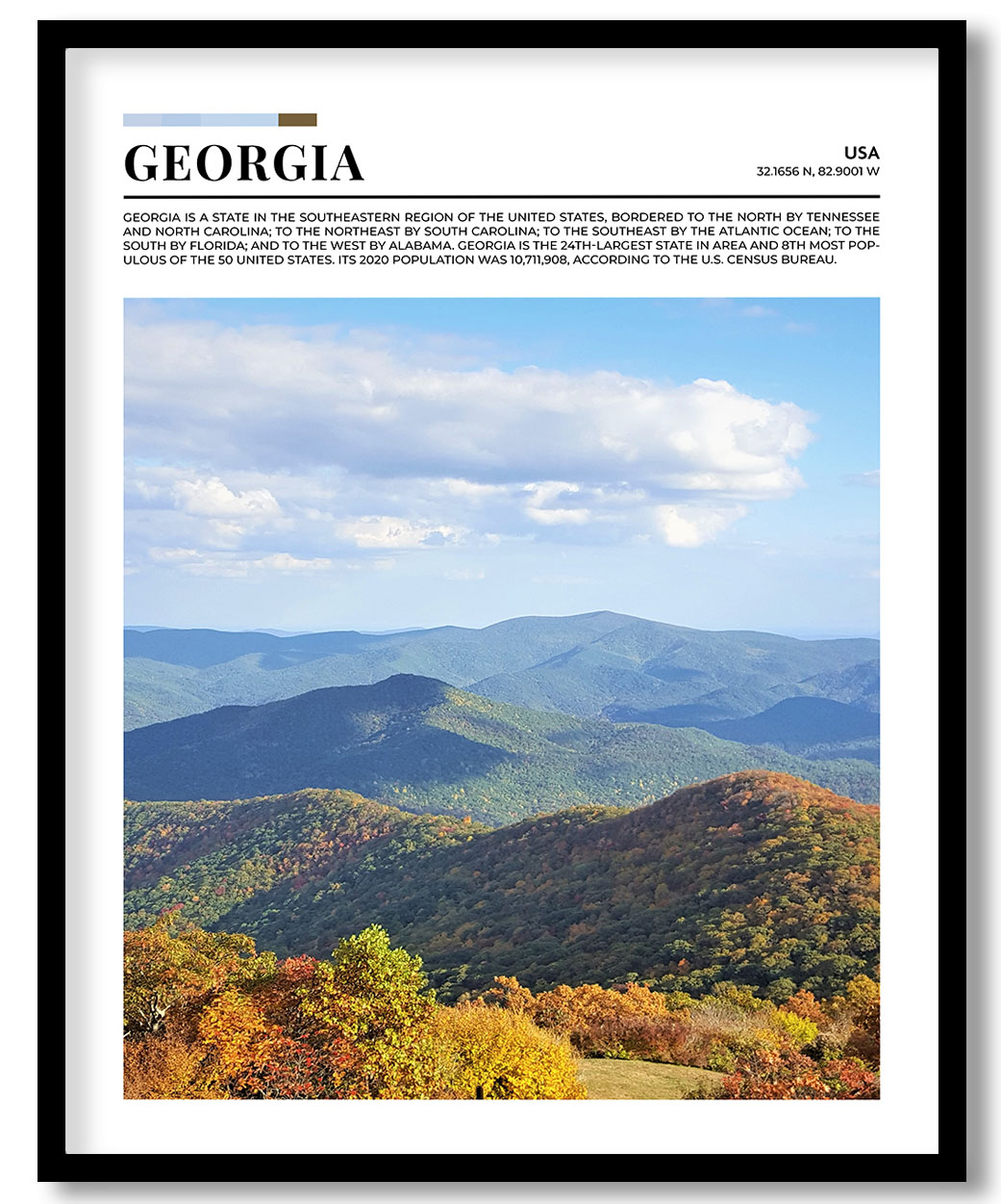 Georgia, USA pantone poster - BestOfBharat